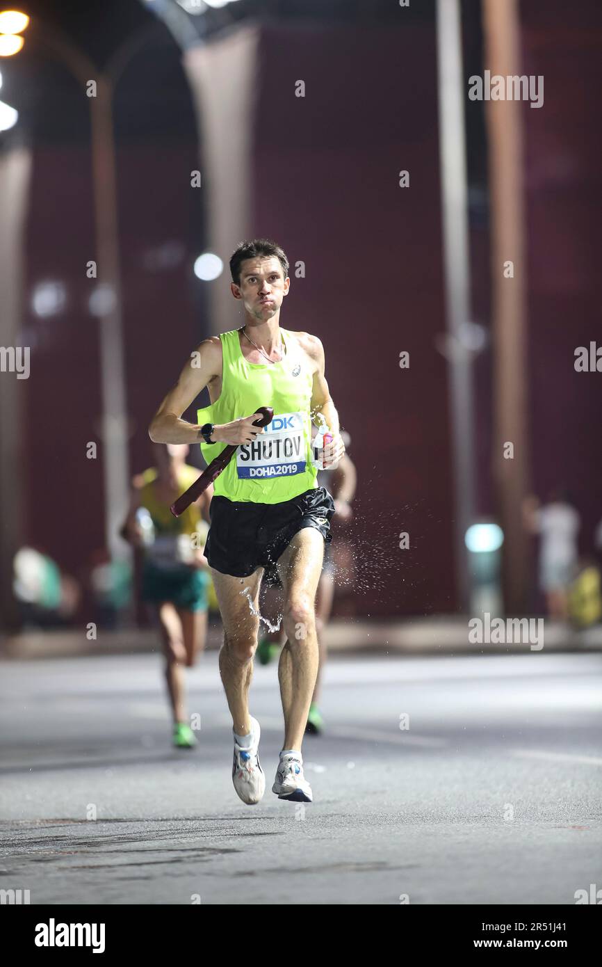 Fyodor Shutov participating in the Doha 2019 World Athletics Championships Marathon Stock Photo ...