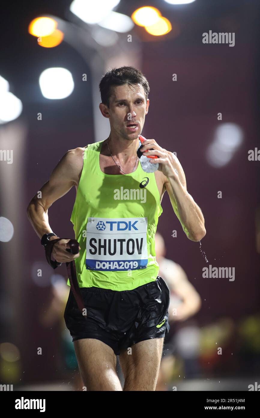 Fyodor Shutov participating in the Doha 2019 World Athletics Championships Marathon Stock Photo ...