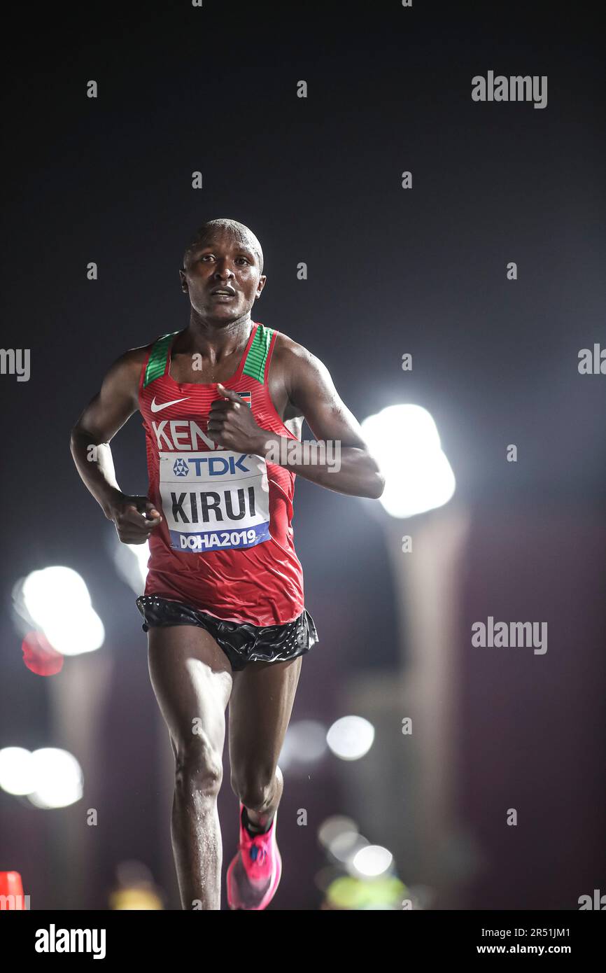 Geoffrey Kirui participating in the Doha 2019 World Athletics ...