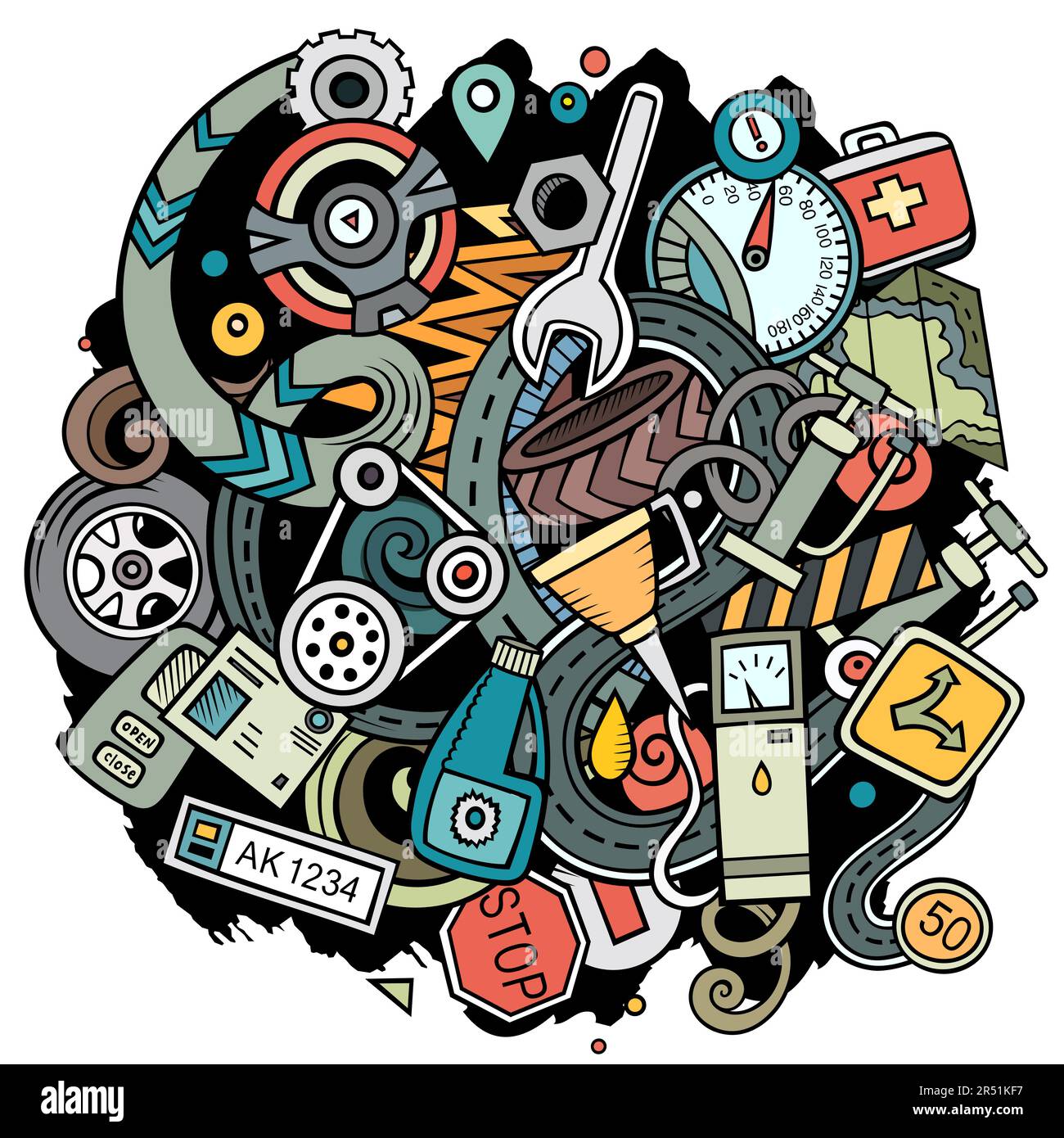 Auto Service cartoon vector illustration. Colorful detailed composition ...