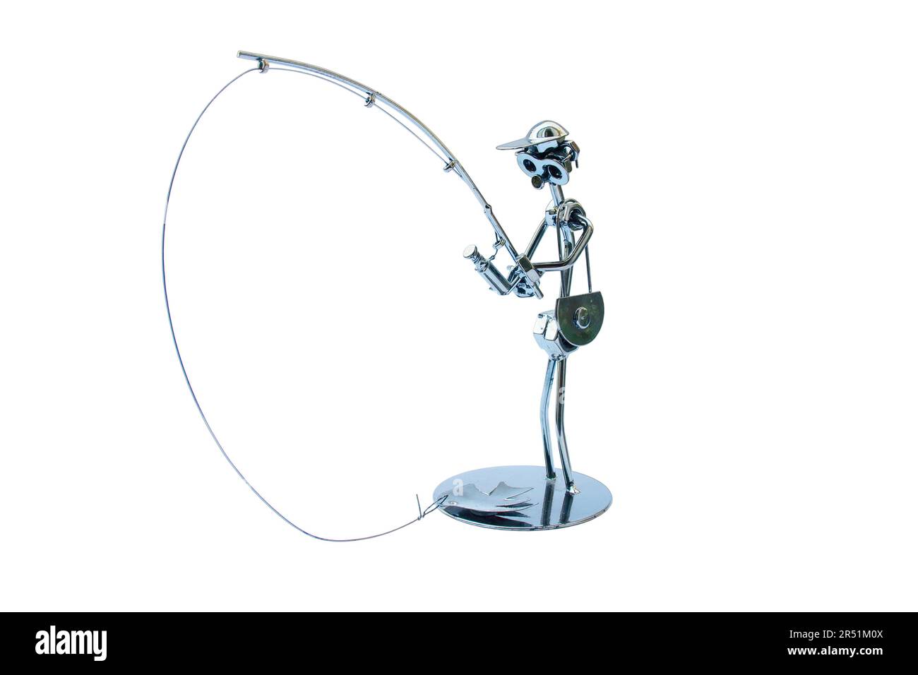 The picture shows a metal figure of the fisherman made of metal waste ...