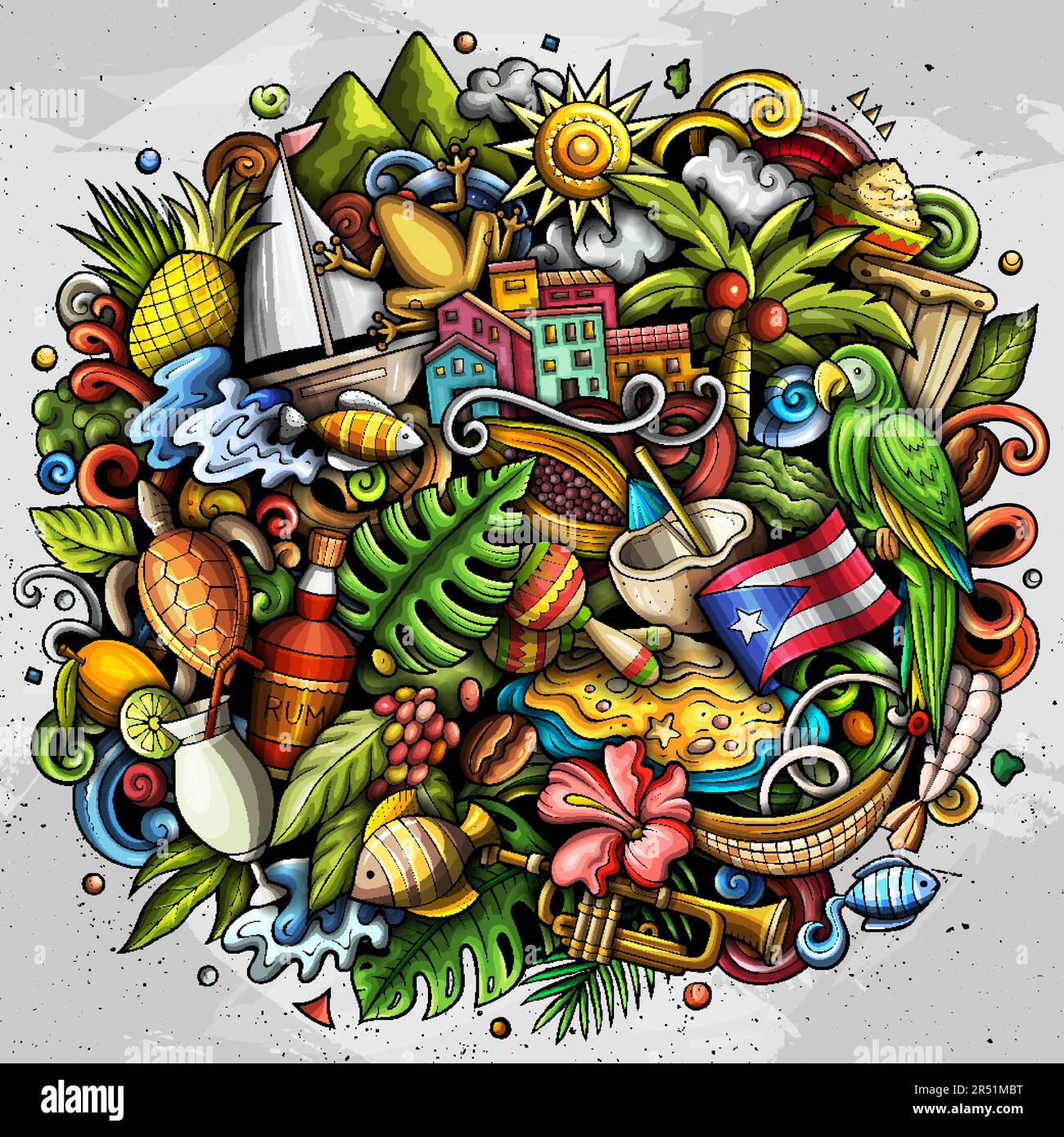 Puerto Rico cartoon doodle illustration. Funny Puerto-Rican design ...