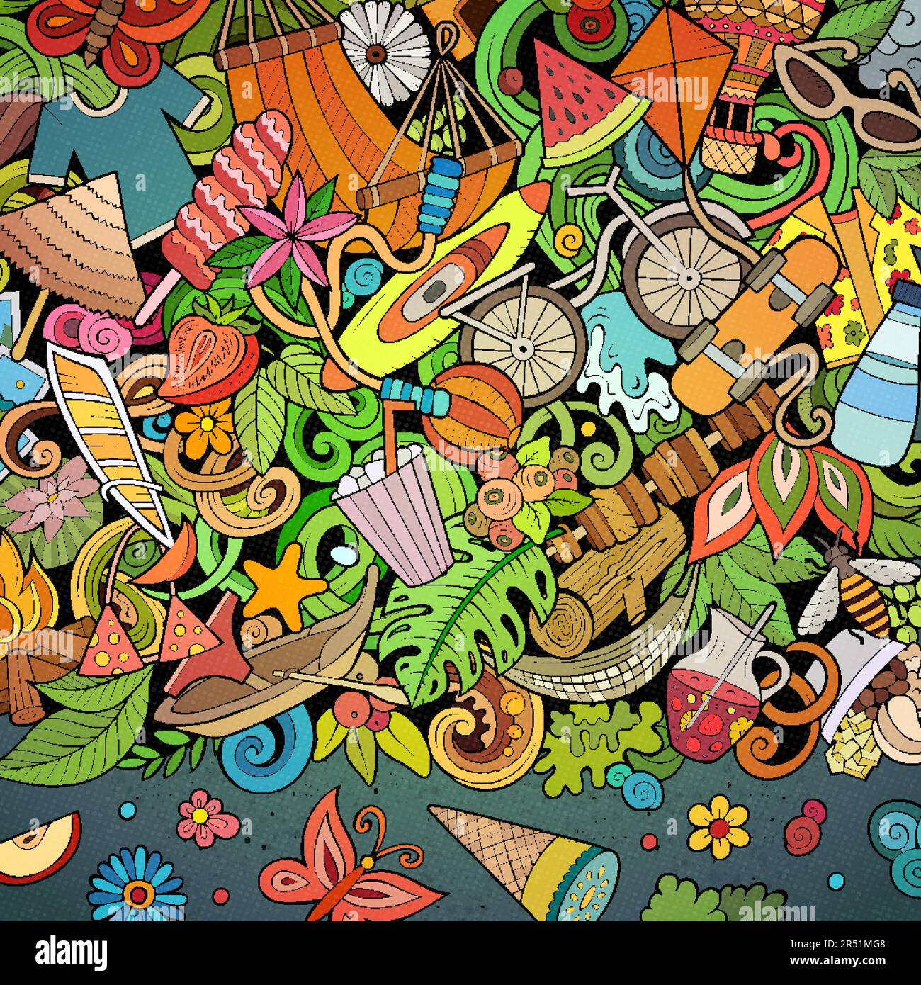 Summer cartoon vector doodles frame. Summertime border design. Season ...