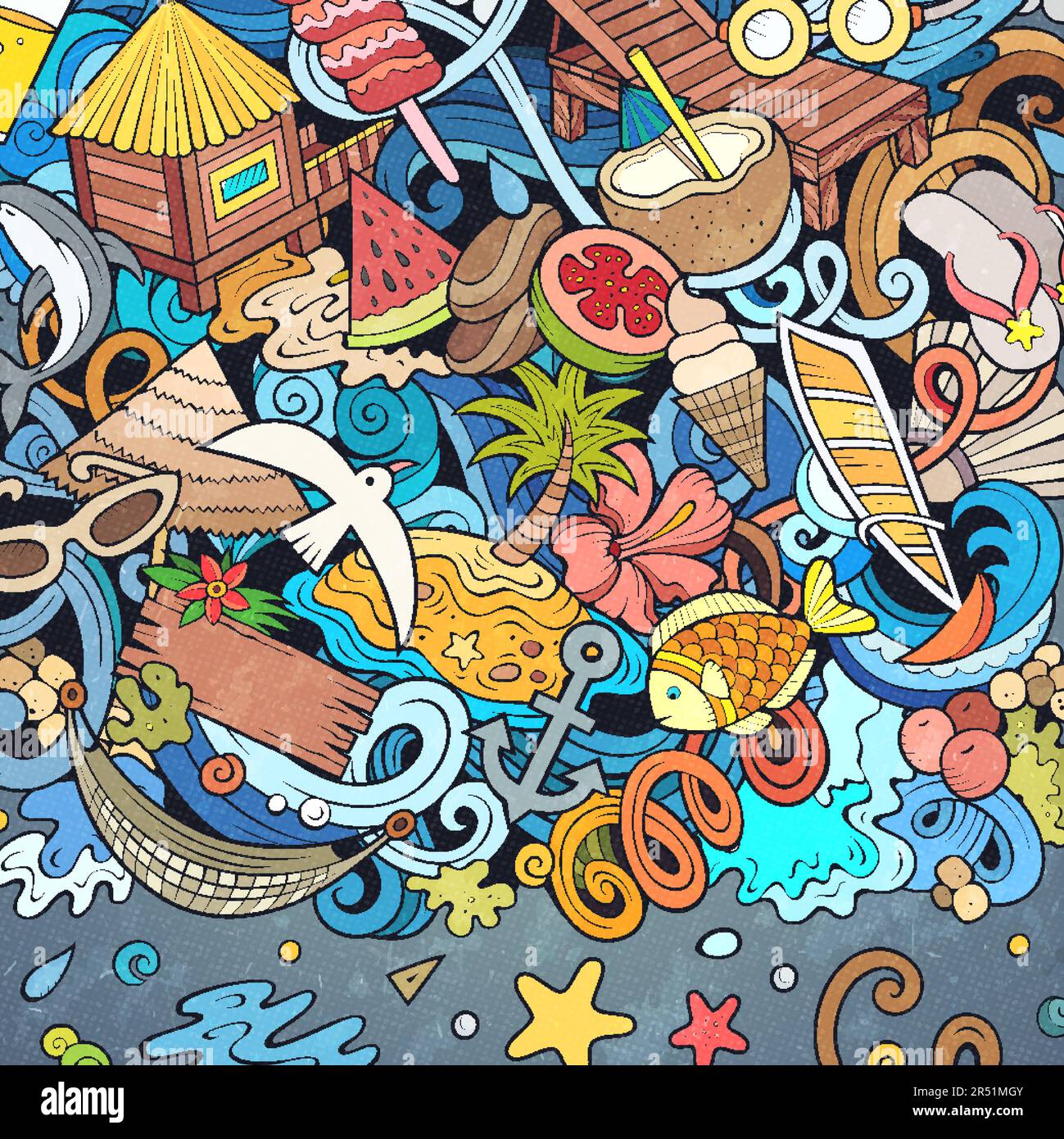 Summer beach cartoon vector doodles frame. Summertime border design ...