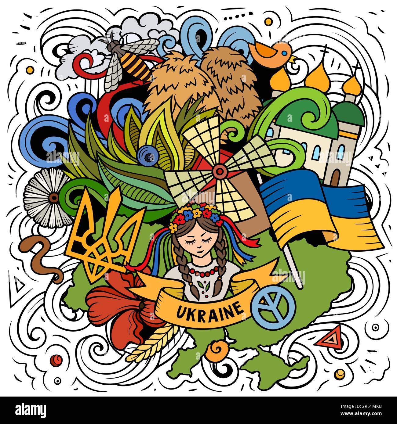 Ukraine cartoon doodle illustration. Funny Ukrainian design. Creative ...