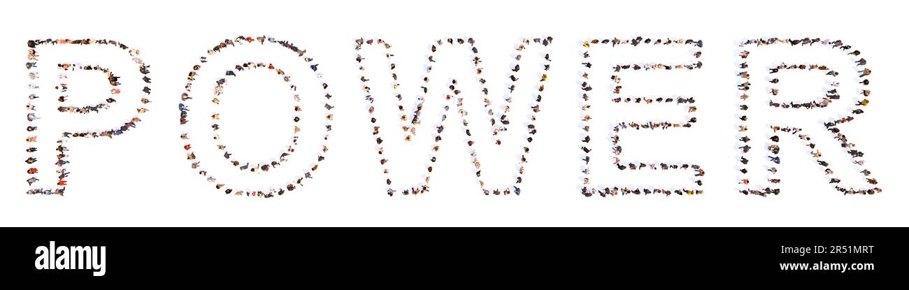 Conceptual large community of people forming the word POWER . 3d ...