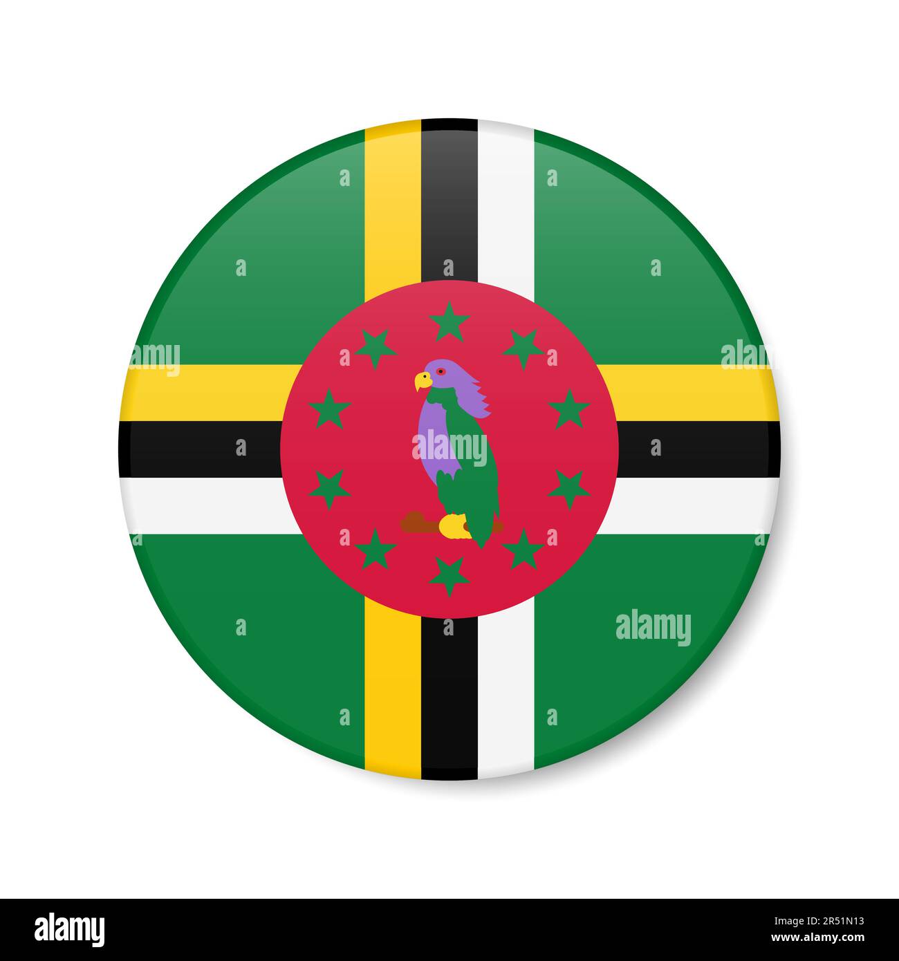 Dominica circle button icon. Dominican round badge flag with shadow. 3D realistic vector ...