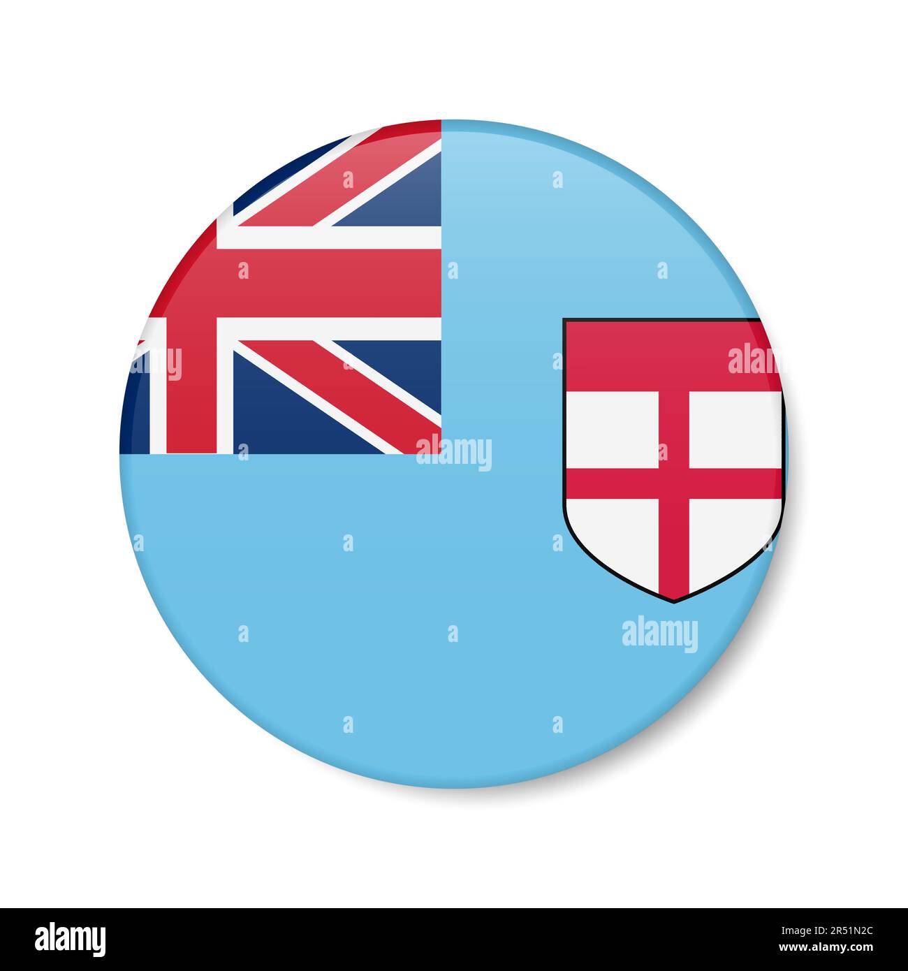 Fiji circle button icon. Fijian round badge flag with shadow. 3D ...