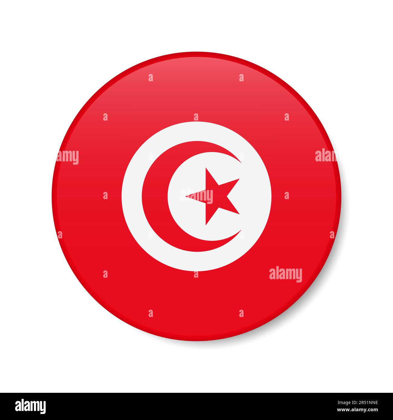 Tunisia Circle Button Icon Tunisian Round Badge Flag With Shadow 3d