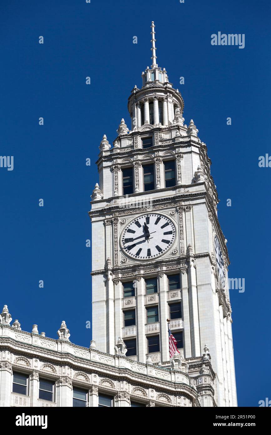 USA, Illinois, Chicago, the Wrigley Building clock tower Stock Photo ...
