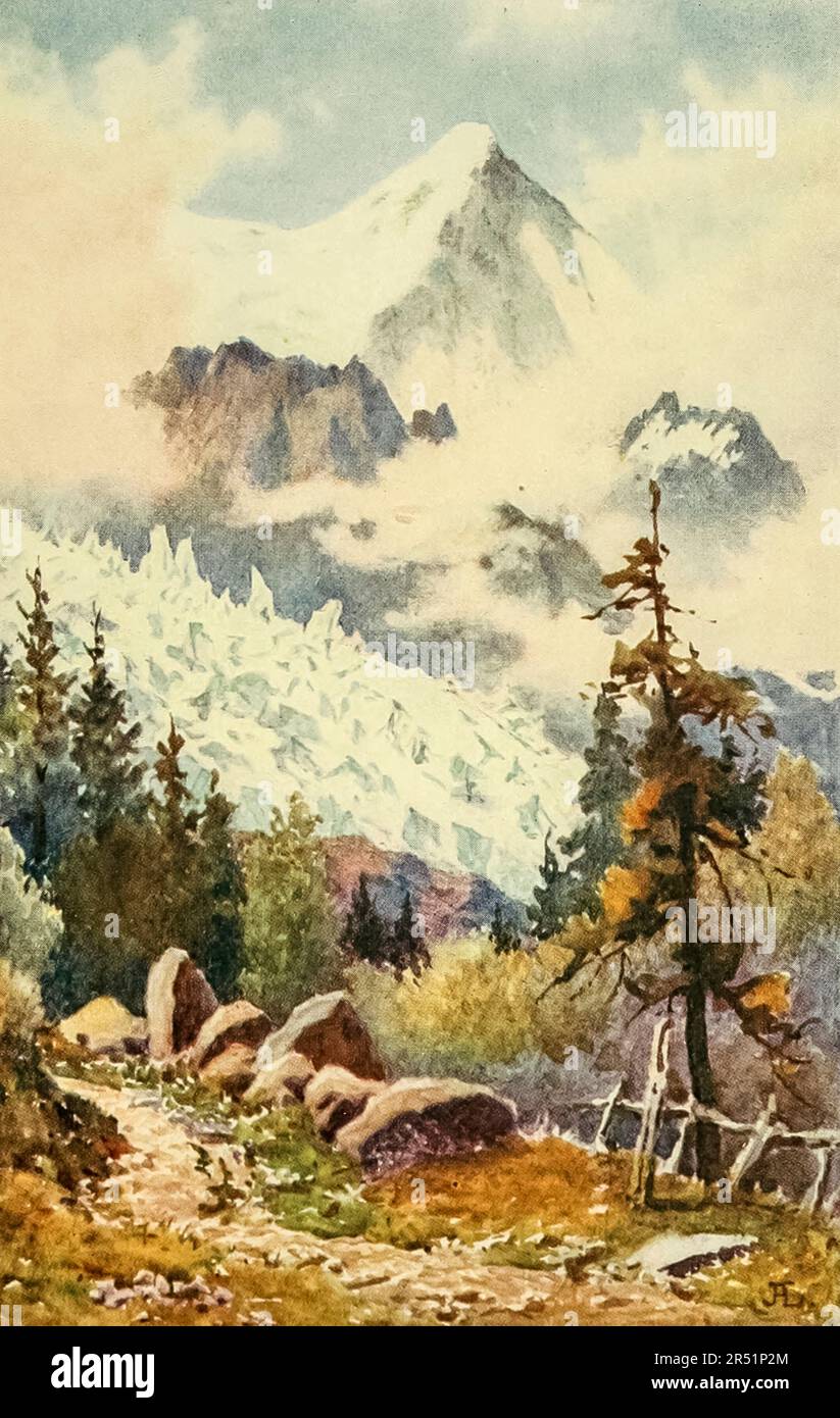 The Glaciers des Bossons, Chamonix watercolour painting by J. Hardwicke ...