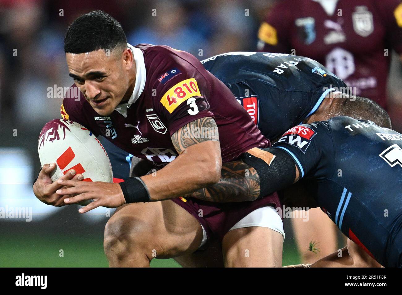 Adelaide, Australia. 28th May, 2023. Valentine Holmes of the Maroons during State of Origin 2023 ...
