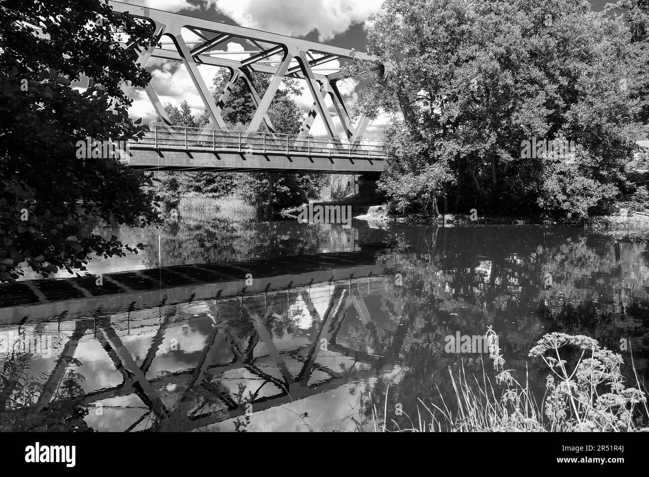 Wooden bridge view Black and White Stock Photos & Images - Alamy