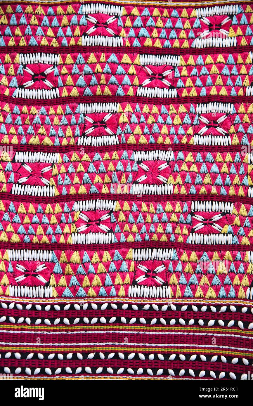 Closeup ancient Karen woven cloth in thailand Stock Photo - Alamy