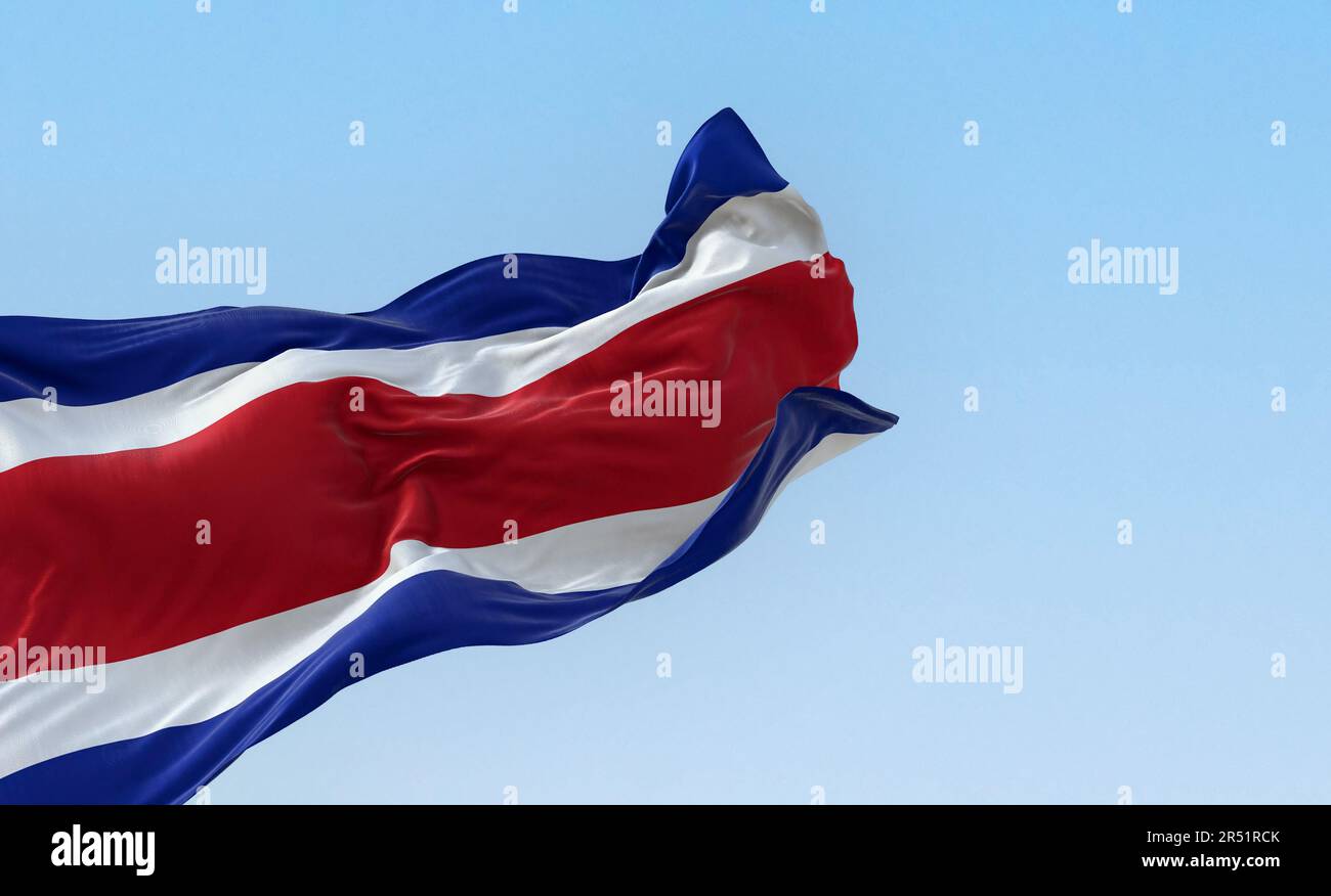Close-up view of the Costa Rica national civil flag waving. Blue, white ...