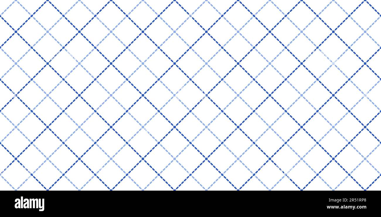 Windowpane plaid blue and white seamless pattern with diagonal dashed ...