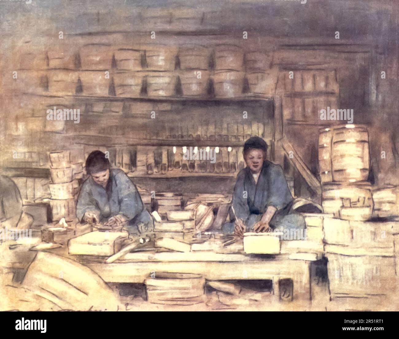 Carpenters at Work from the book ' Japan : a record in colour ...