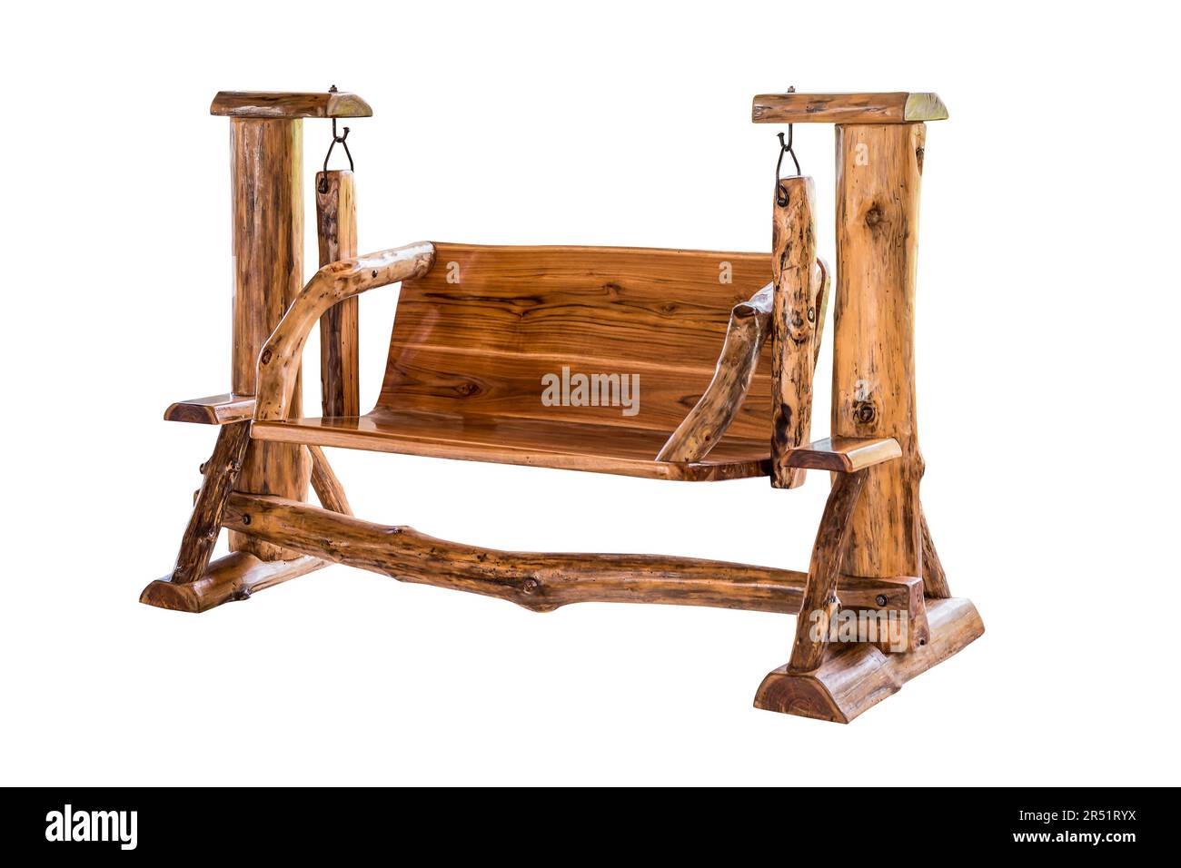Wooden swing bench isolated on white background with clipping path ...