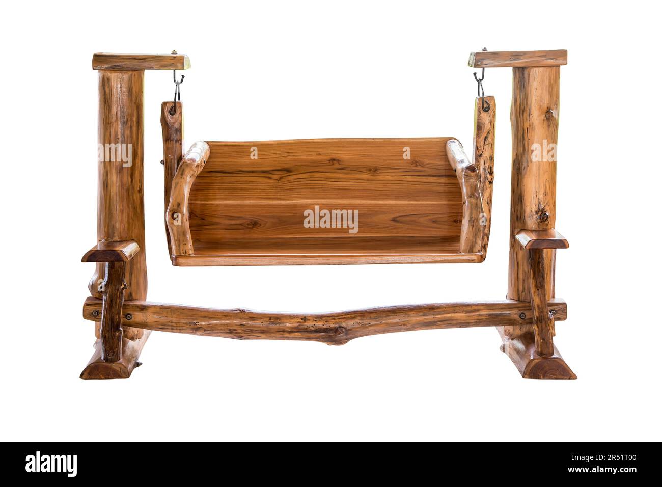 Wooden swing bench isolated on white background with clipping path ...