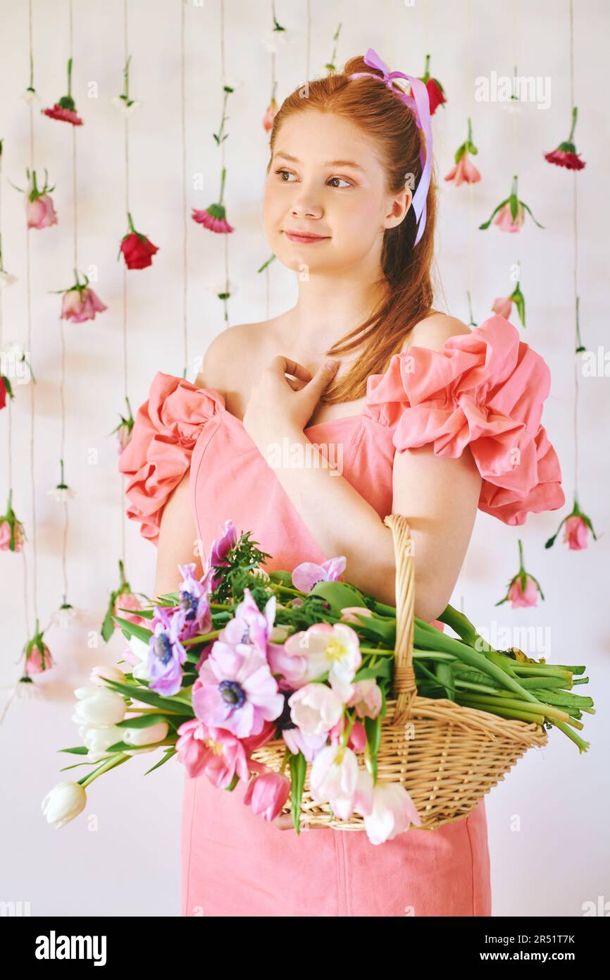 Studio portrait of pretty young teenage 15 - 16 year old red-haired ...