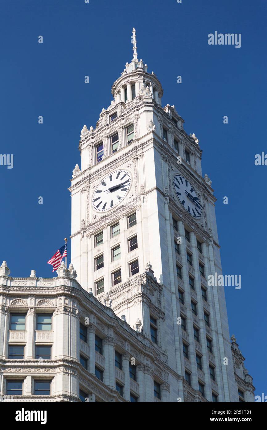 USA, Illinois, Chicago, the wrigley building clock tower Stock Photo ...