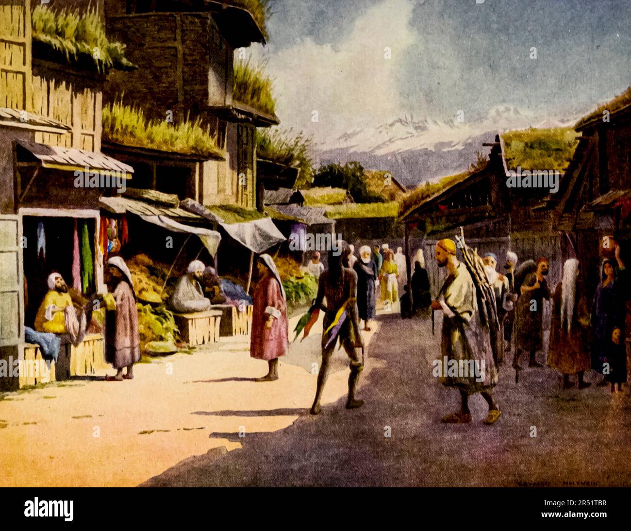 A Srinagar Bazaar painted by Major Edward Molyneux from the book ...
