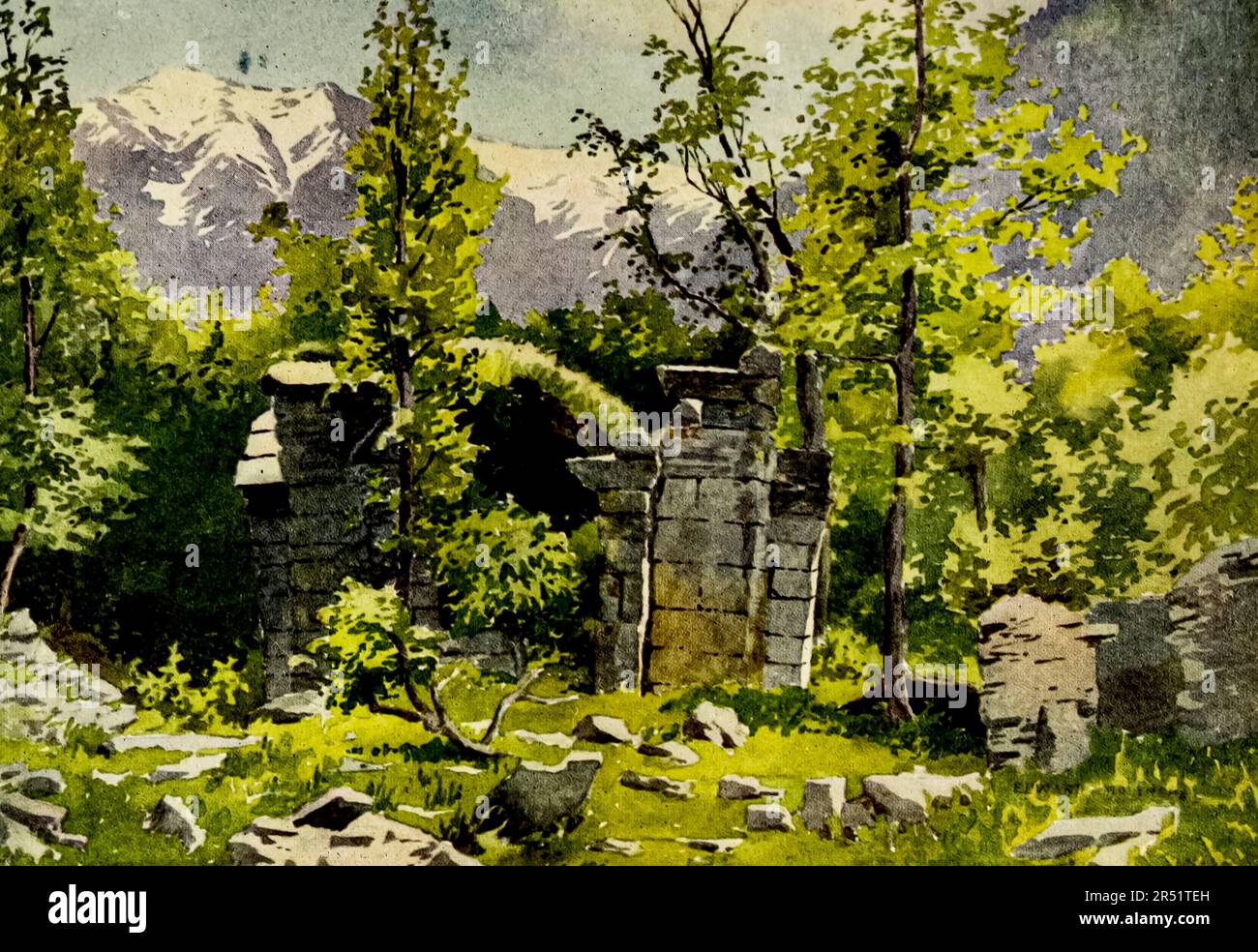 Ruins of Temples, Wangat, Sind Valley painted by Major Edward Molyneux ...