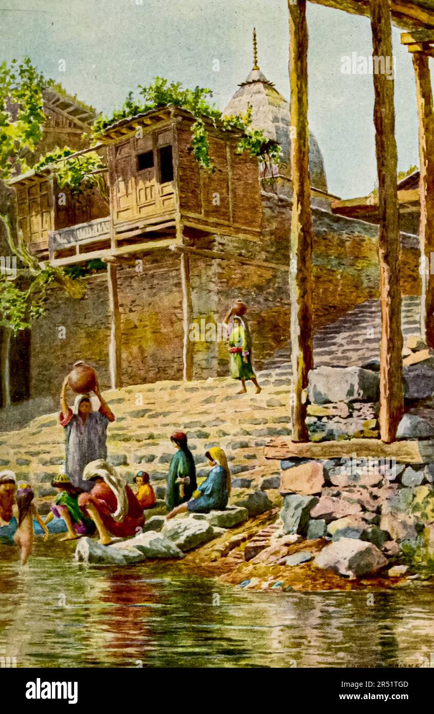 At the River's Edge, Srinagar painted by Major Edward Molyneux from the ...