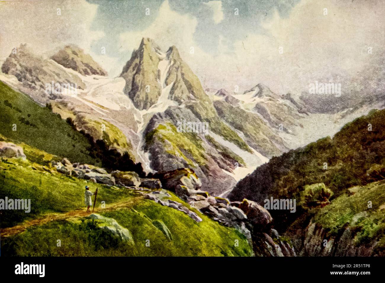 Near the Kolahoi Glacier, Lidar Valley painted by Major Edward Molyneux ...