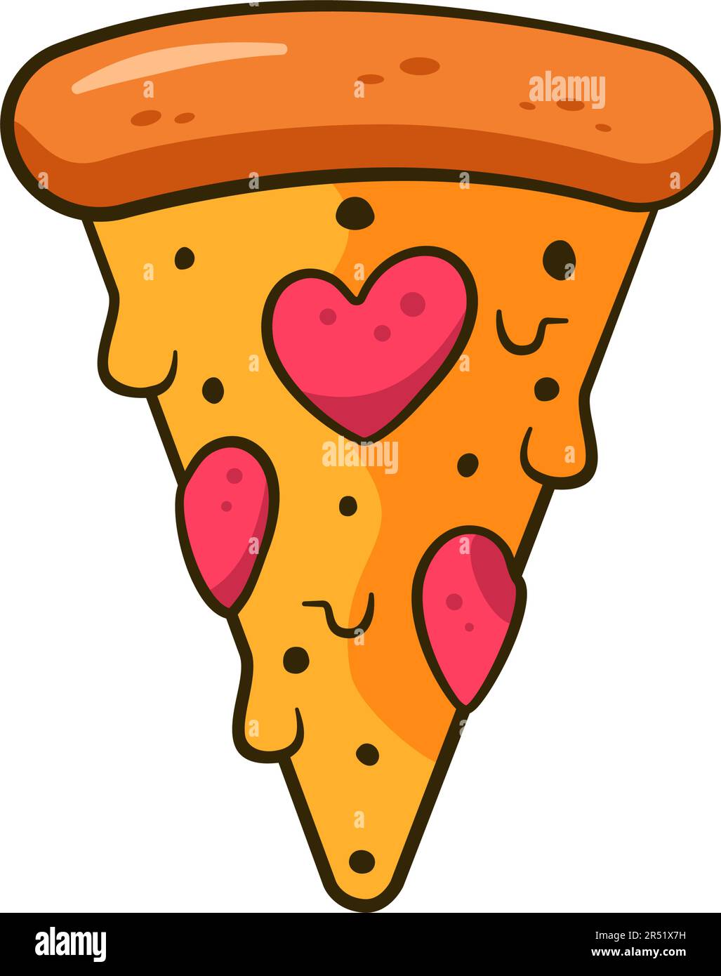 Valentine's slice of pizza with heart-shaped pepperoni. Cartoon. Vector ...