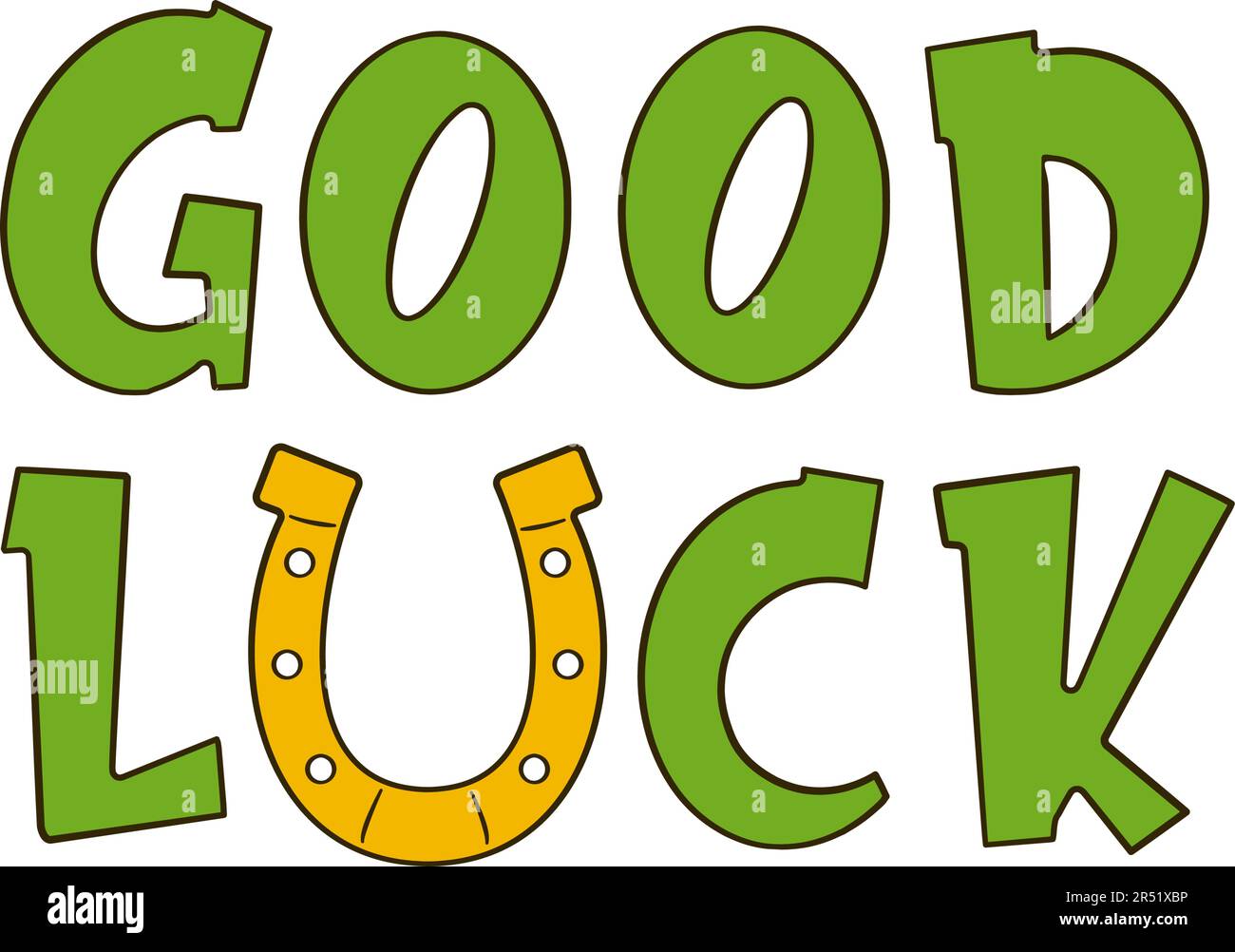 Good Luck lettering with horseshoe. Cartoon. Vector illustration ...