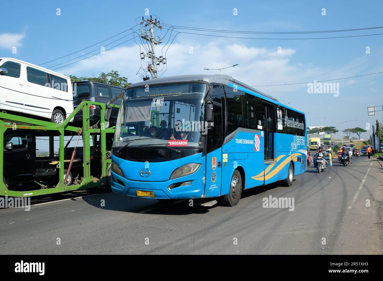 Kendal, Indonesia - 28 May 2023: Bus Trans Semarang. The bus runs on ...