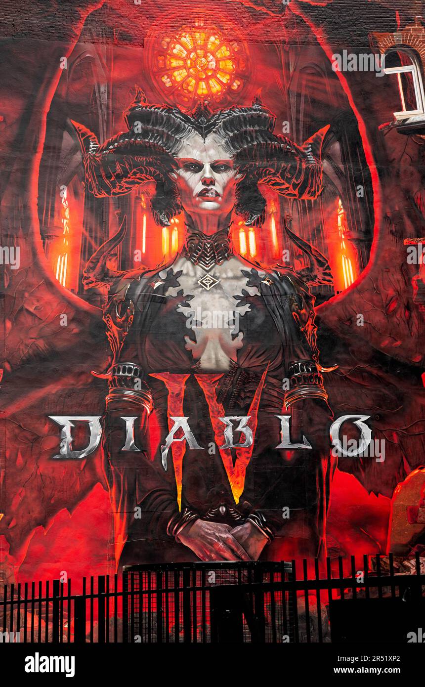 Wall art of Diablo IV playstation game by Blizzard painted on the side ...