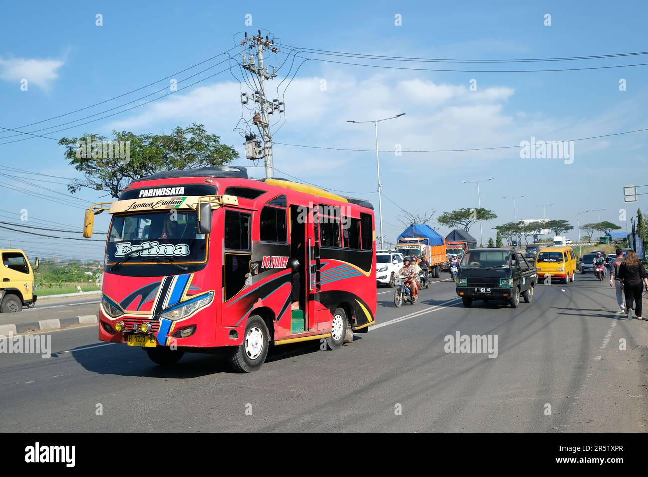 Kendal, Indonesia - 28 May 2023: The bus runs on the highway during the ...