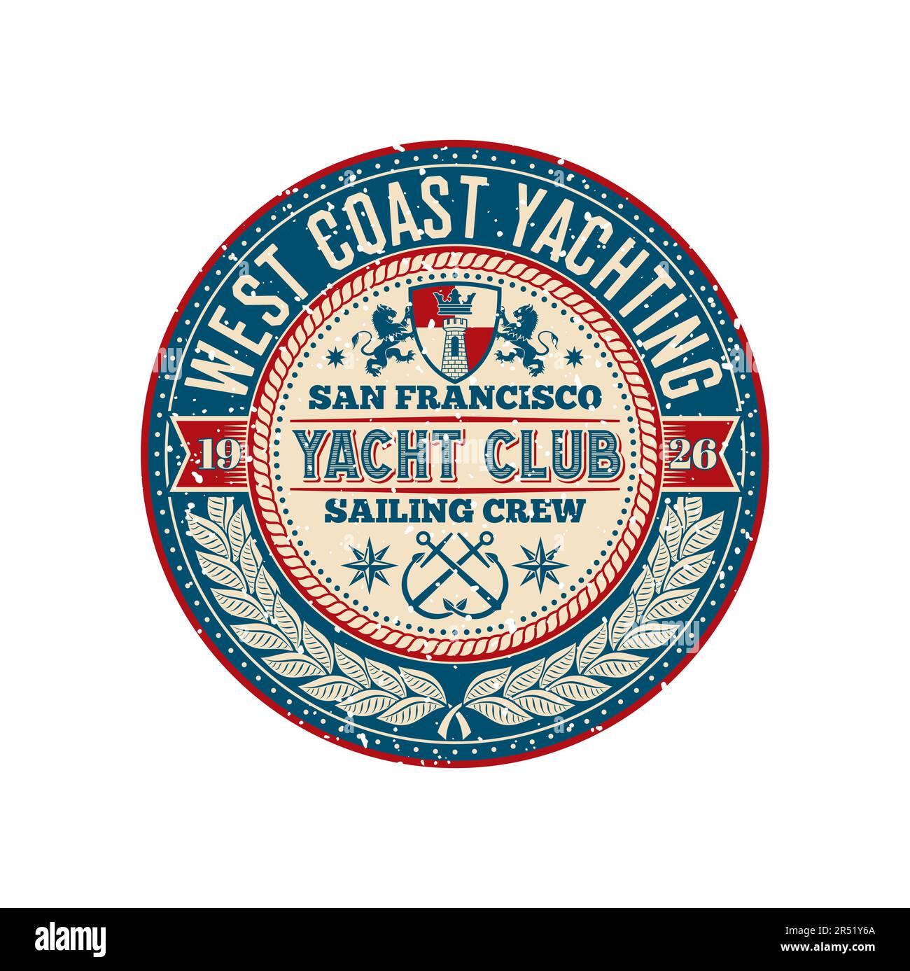 Yacht club retro patch, regatta antique badge. Sea navigation round ...