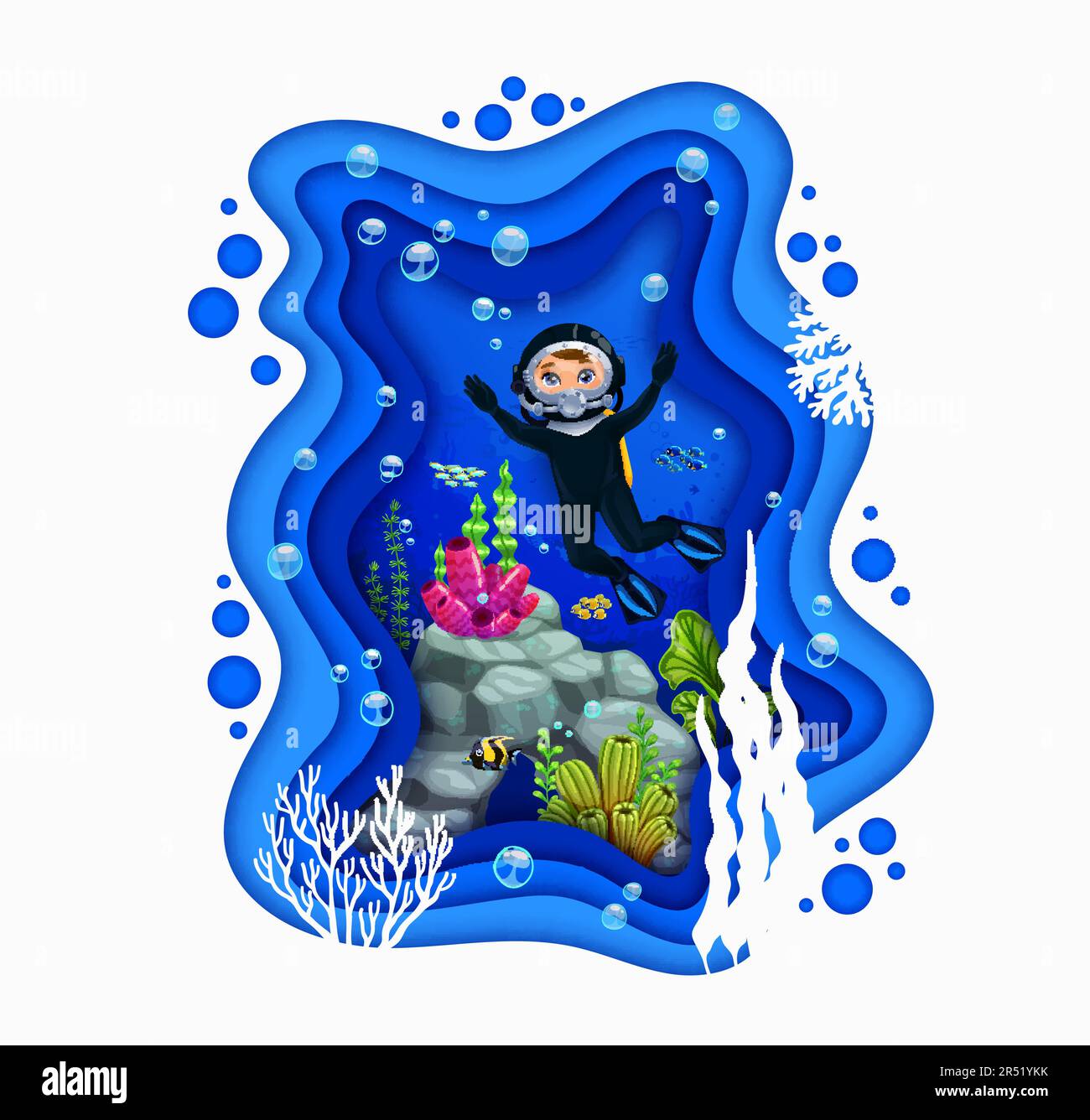 Cartoon boy diving in sea hi-res stock photography and images - Alamy