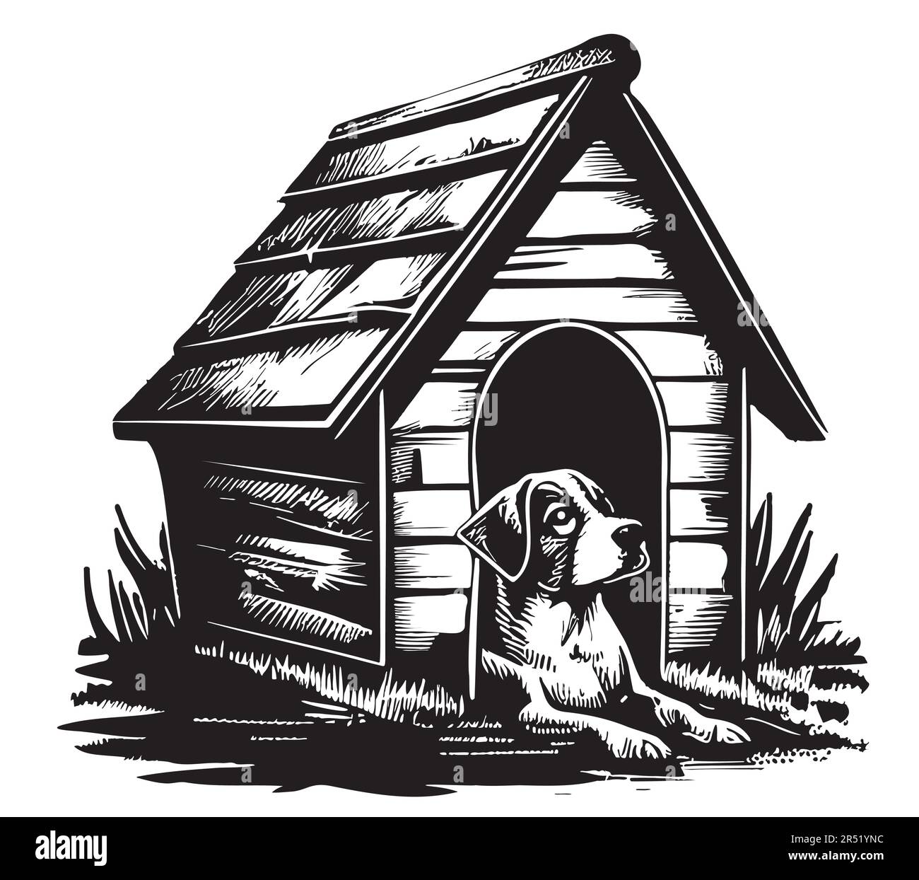 Dog house with dog sketch, hand drawn in doodle style illustration ...