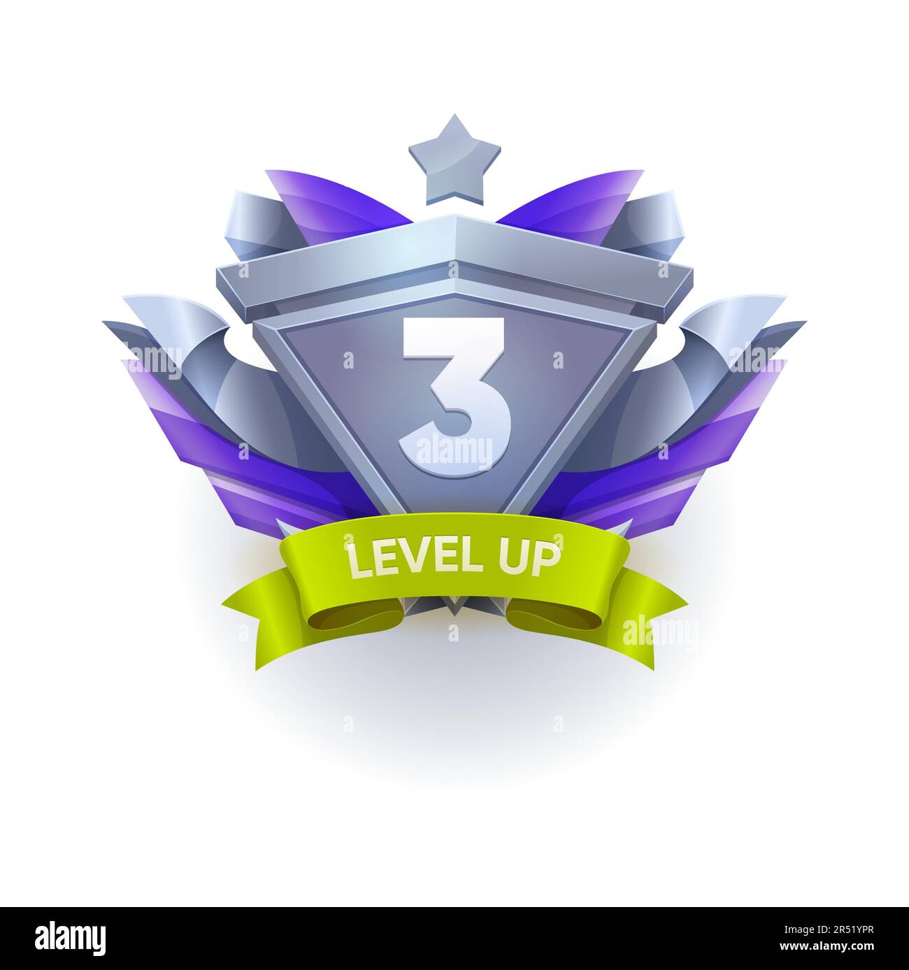 Level Up Game Badge Rank Or Bonus Award Medal With Star Vector Ui Trophy Icon 3 Level Up