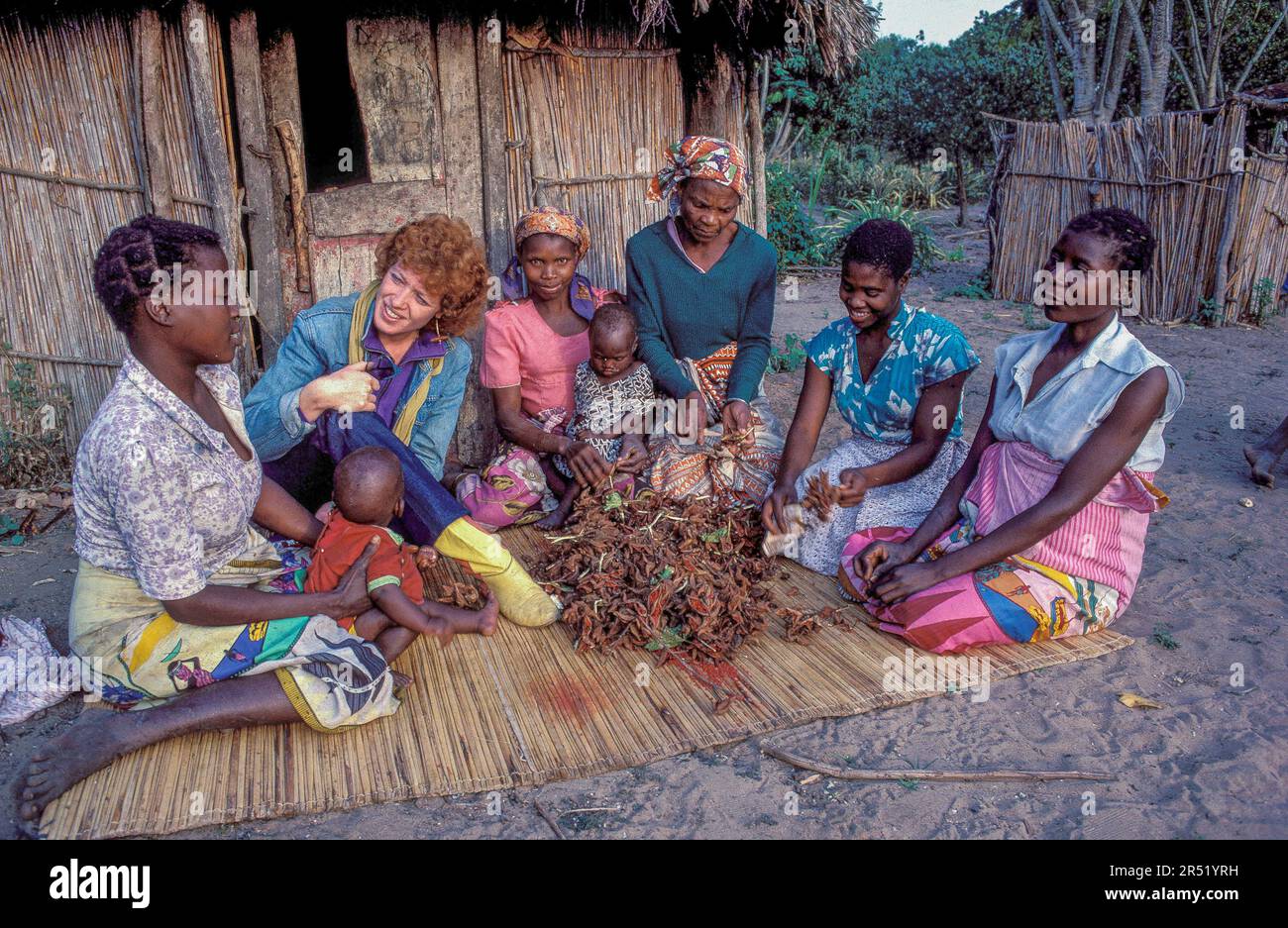 Mozambique, Gaza province; A female cultural anthropologist is talking ...