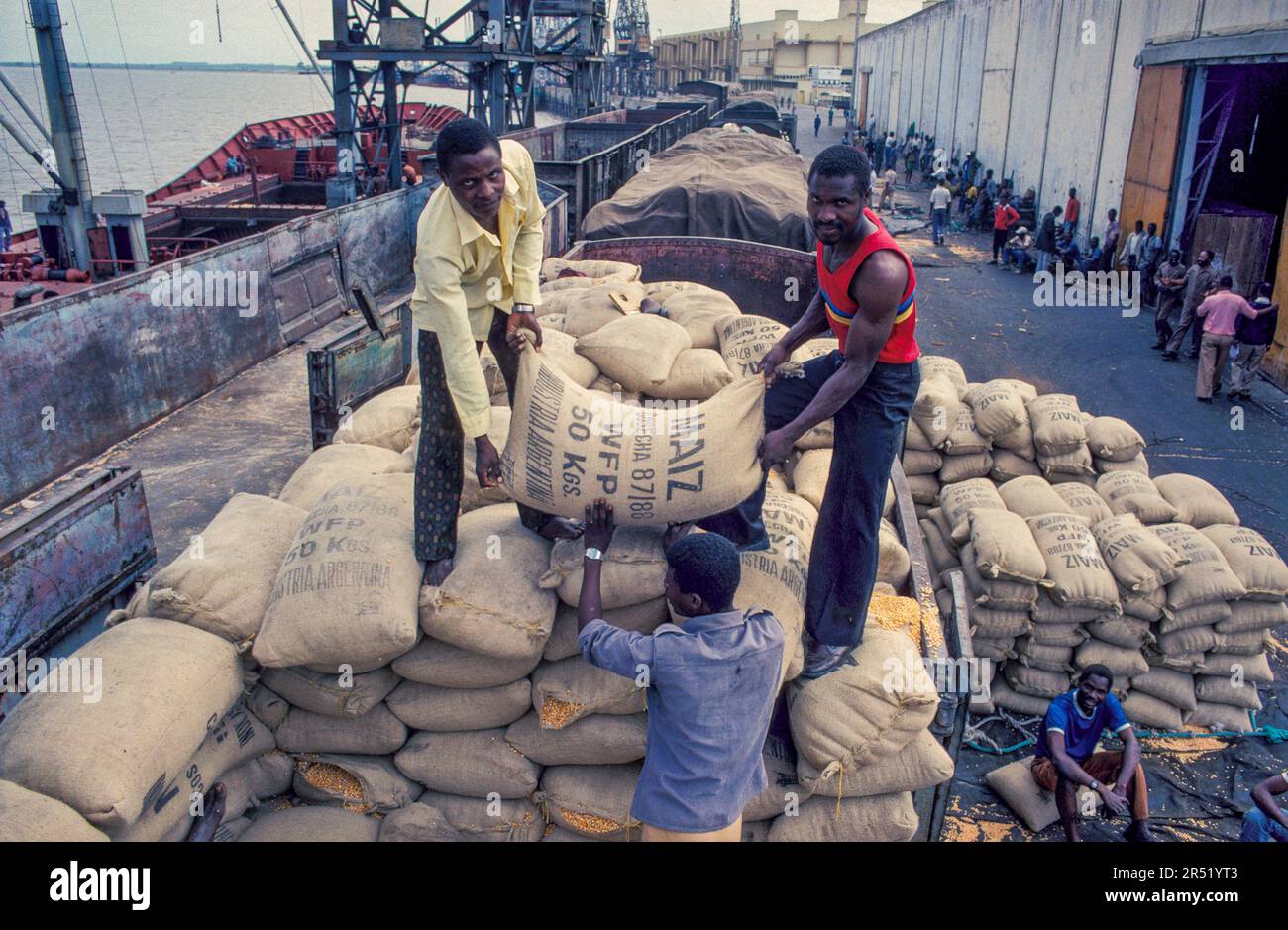 Mozambique, Beira - In the port bags of Argentinian maize from WFP food ...