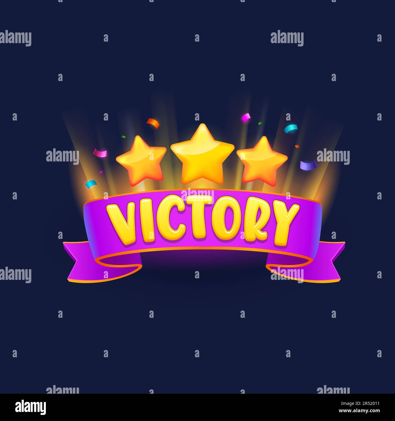 Game victory sign or banner and popup badge, winner congratulation ribbon, vector GUI. Victory ...