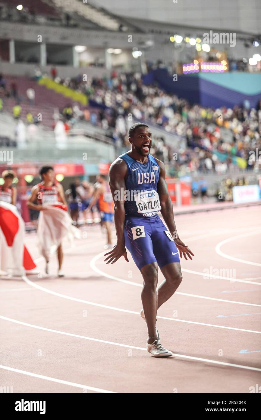 Justin GATLIN running the 4x100m relay at the 2019 World Athletics ...