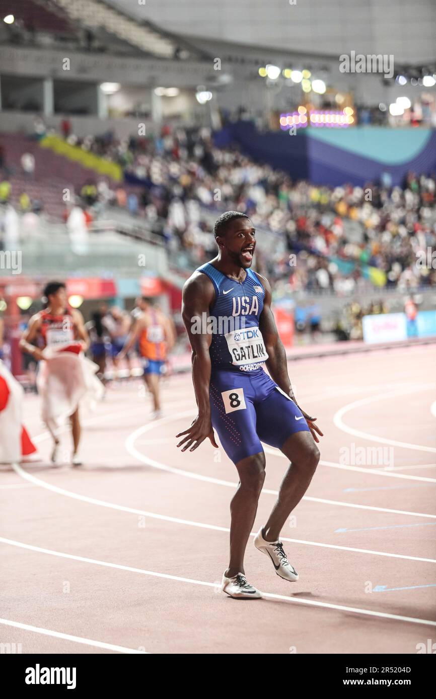 Justin GATLIN running the 4x100m relay at the 2019 World Athletics ...