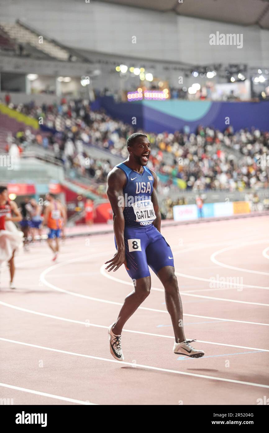 Justin GATLIN running the 4x100m relay at the 2019 World Athletics ...