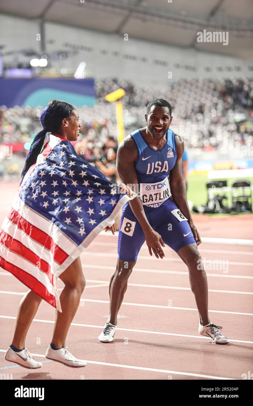 Justin GATLIN running the 4x100m relay at the 2019 World Athletics ...