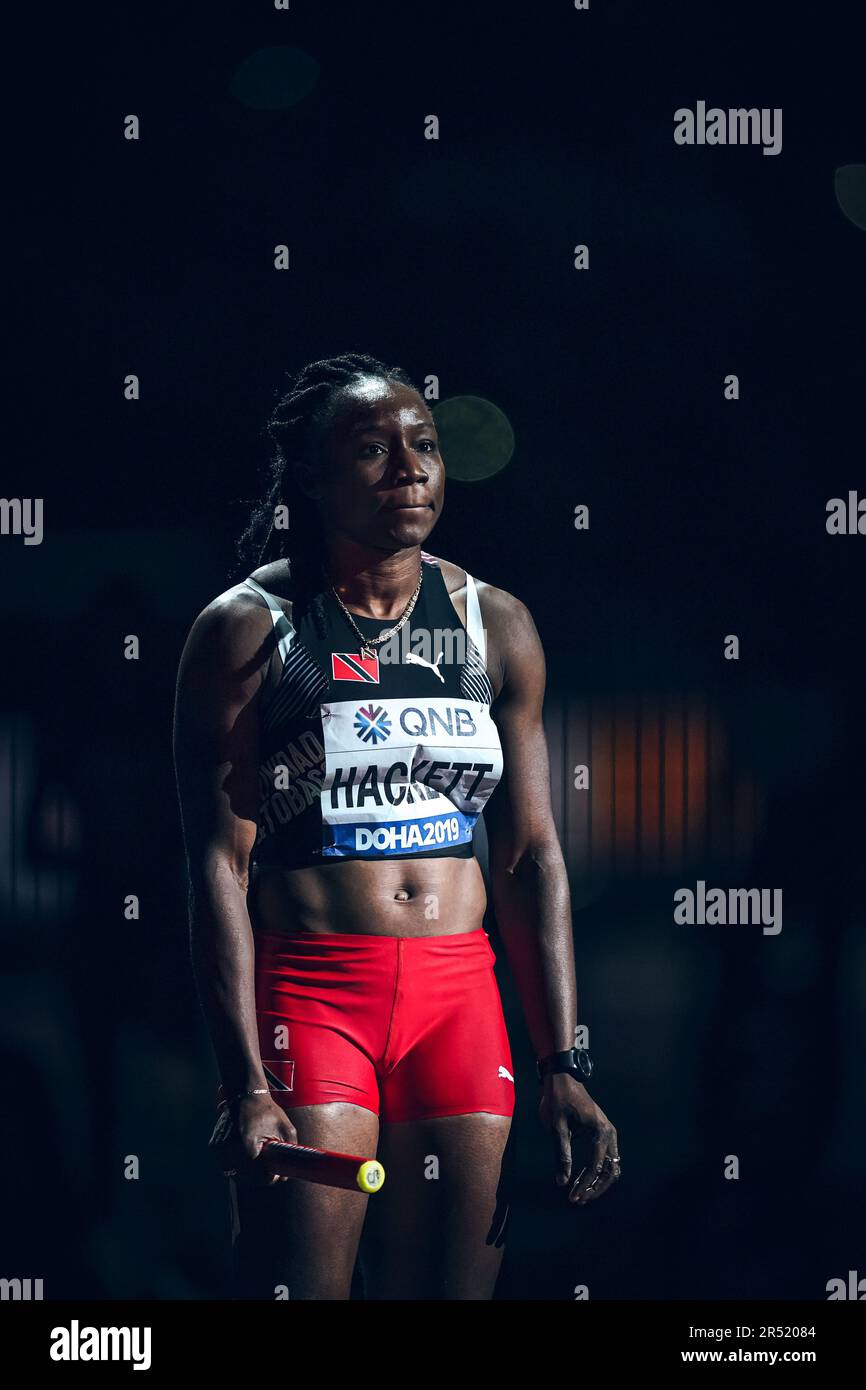 Semoy HACKETT running the 4x100m relay at the 2019 World Athletics ...