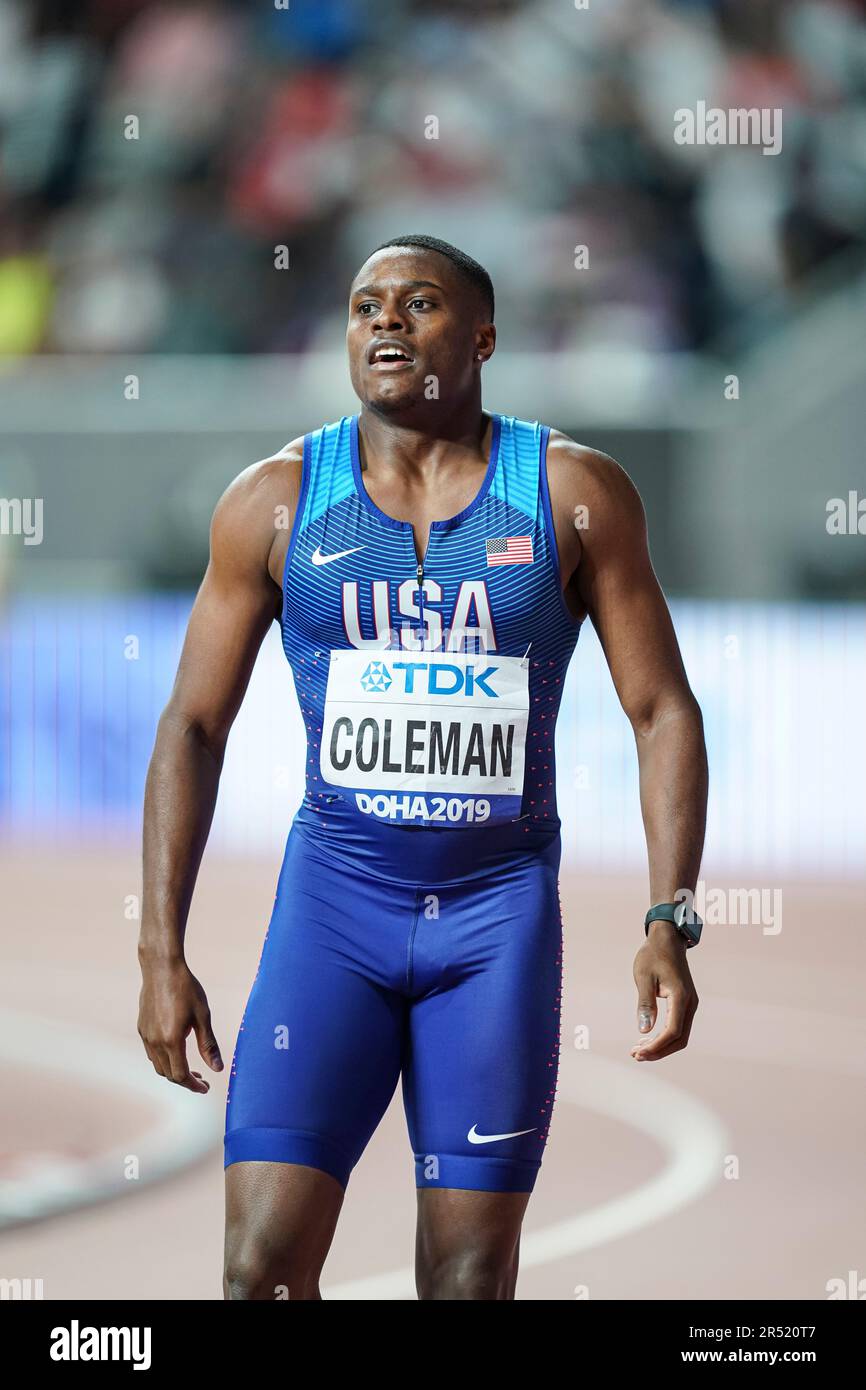 Christian COLEMAN running the 4x100m relay at the 2019 World Athletics ...