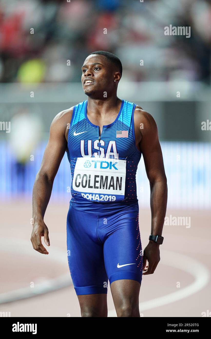 Christian COLEMAN running the 4x100m relay at the 2019 World Athletics ...