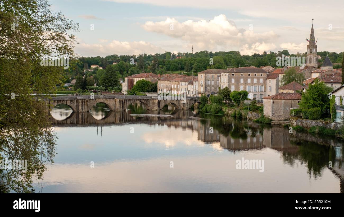 The medieval town of Confolens situated on the Vienne river Stock Photo ...