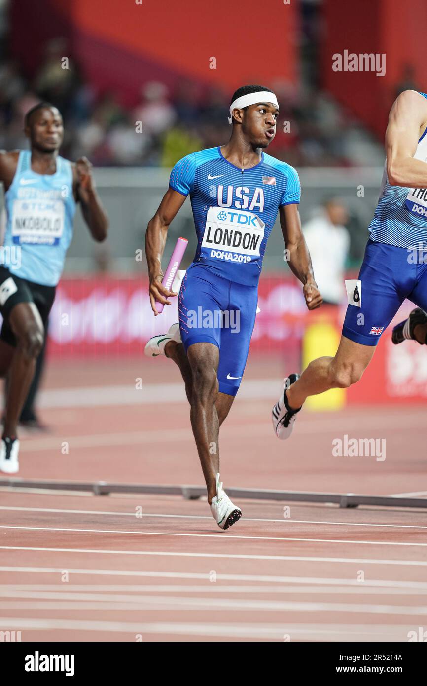Wilbert LONDON running the 4x400m relay at the 2019 World Athletics ...